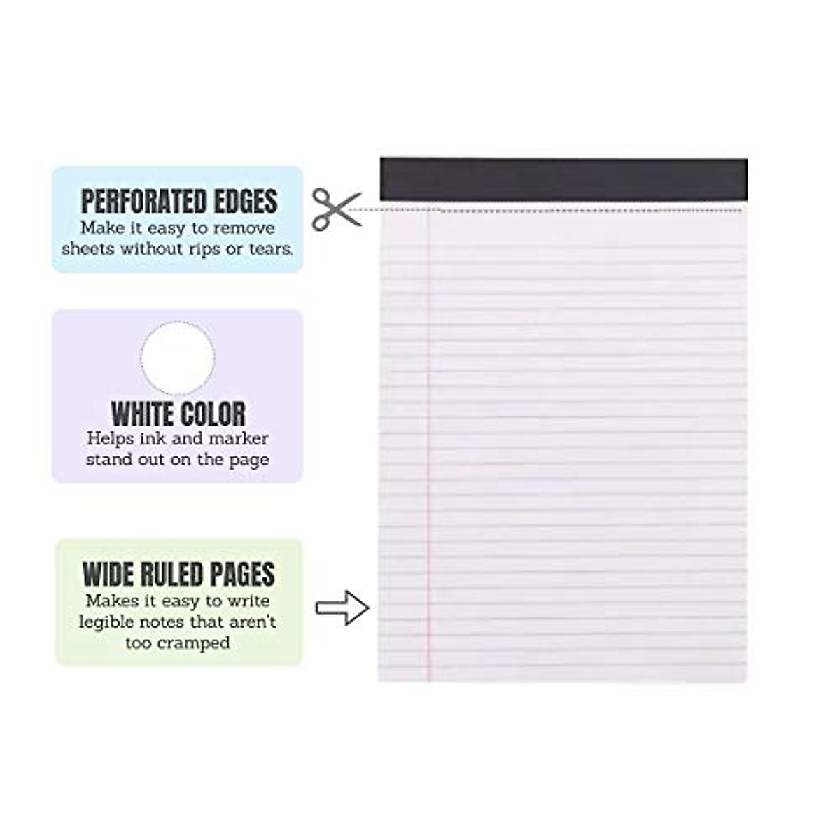 1InTheOffice Note Pads 8.5 x 11, Wide-Ruled Letter Size Writing Pads, White 50 Sheets per Notepads, 12 Pack