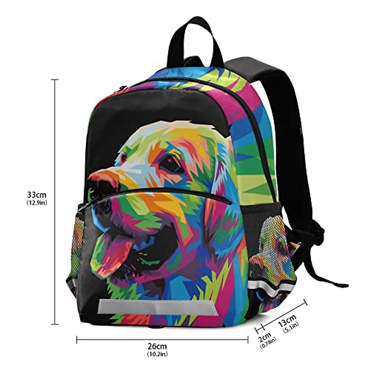 ALAZA Colorful Dog Print Golden Retriever Kids Toddler Backpack Purse for Girls Boys Kindergarten Preschool School Bag w/Chest Clip Leash Reflective Strip