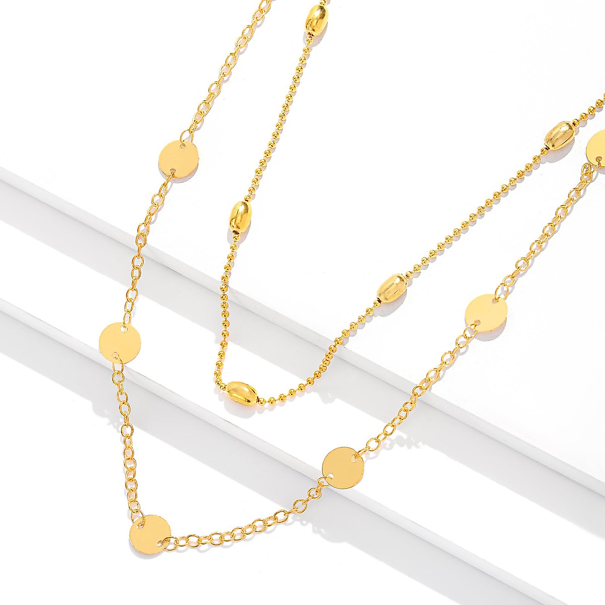 Wriidy Bead Waist Chain Sequin Belly Chains Layered Beach Waist Jewelry Accessories for Women and Girls (Gold)