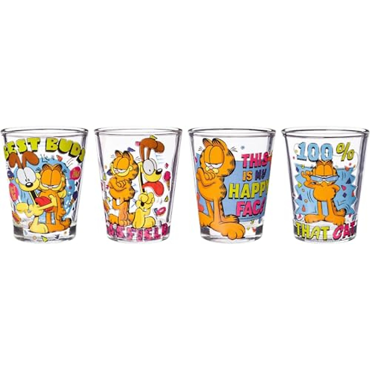 Silver Buffalo Garfield Poses 4 Pack Mini Glass Set Featuring Garfield and Odie, 1.5 Ounces