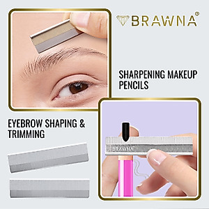 BRAWNA PMU Supplies Eyebrow Razor Blades - Stainless Steel Single Edge Razor Blades - Eyebrow Pencil Shaper - Duckbill - Shape Pencil Sharpening Tool for Waterproof Peel Off Pencils - 10 Pck