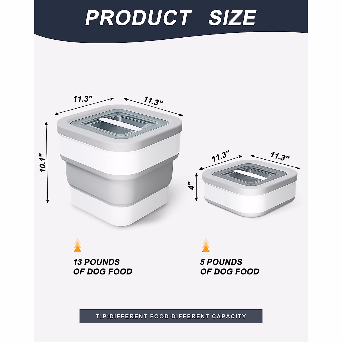 ARUKEE Dog Food Storage Container,15 Lb Dog Food Containers Large Collapsible Grain Storage Bins with Measuring Cup for Cereal Flour Snacks Nuts, Grey