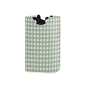 Ruio Laundry Hamper Basket Storage Bag Foldable Clothes Bag Plaid in Sage Green Folding Washing Bin Clothes Hamper Large Basket