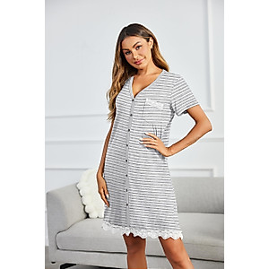 Ekouaer Women's Sleep Shirts Button Down Night Shirt Nightgowns Cotton