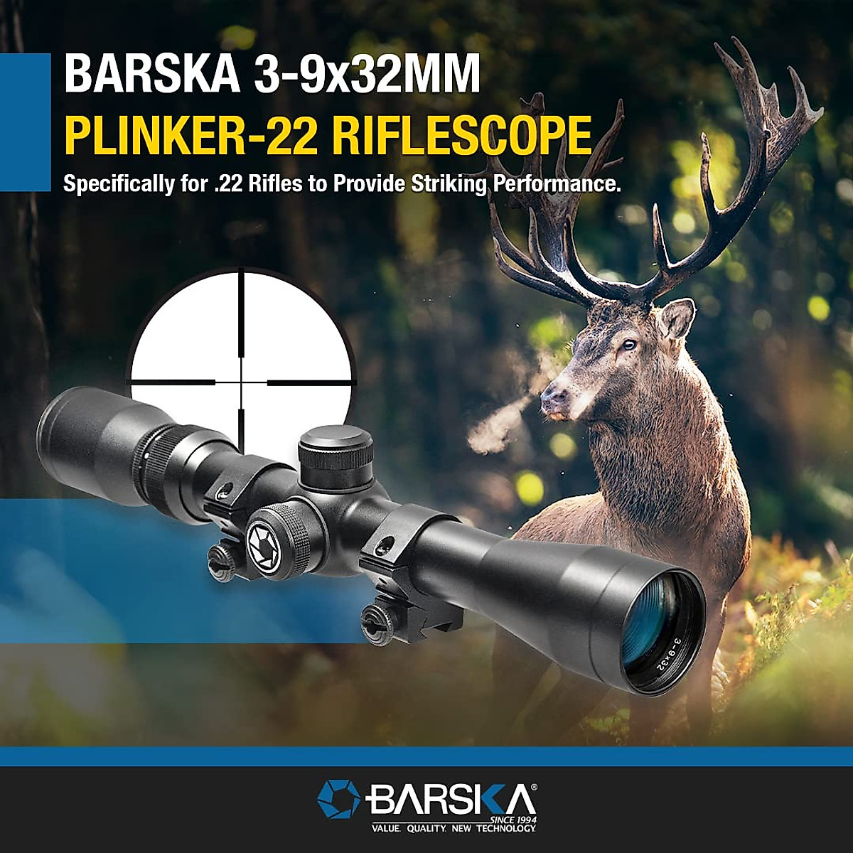 Barska AC13754 Plinker22 Scope 3-9x32 30/30 Crosshair Reticle with Rings for Hunting & Targeting