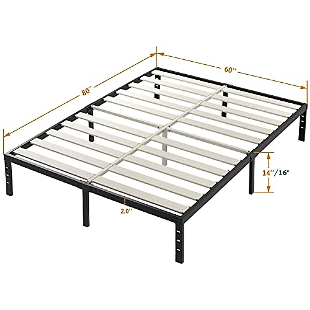 ZIYOO Queen Bed Frame, 16 Inch Heavy Duty Metal Platform with Wooden Slats Support, No Box Spring Needed, Queen Mattress Foundation, Noise Free, Non-Slip, Easy Assembly