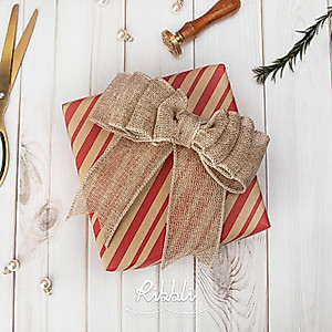 Ribbli Natural Burlap Wired Ribbon,2 Inch x Continuous 10 Yard, Wired Edge Ribbon for Big Bow,Wreath,Tree Decoration,Outdoor Decoration