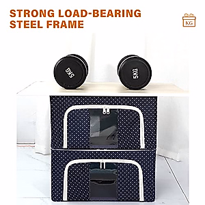 Jasonandiris Steel Frame Storage Box Oxford, 100L Cloth Storage Box for Quilt Storage Box Folding Wardrobe Fabric Extra Large Storage Bag with Reinforced Handle, Clear Window, Sturdy Zippers (4)