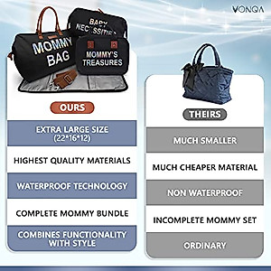 VONQA Mommy Bag for Hospital, Labor and Delivery - Extra Large Diaper Tote Bag for Maternity, Pregnancy and Overnight Essentials for Mom - Women Travel Weekender Bag with Baby Organizer & Toiletry Bag