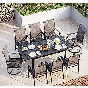 Sophia & William Patio Dining Set 9 Pieces Patio Furniture Set 8 x Patio Dining Chairs Quick Dry Textilene High Back Support 350lbs and Expandable 6-8 Person Dining Table Patio Set for Lawn Garden