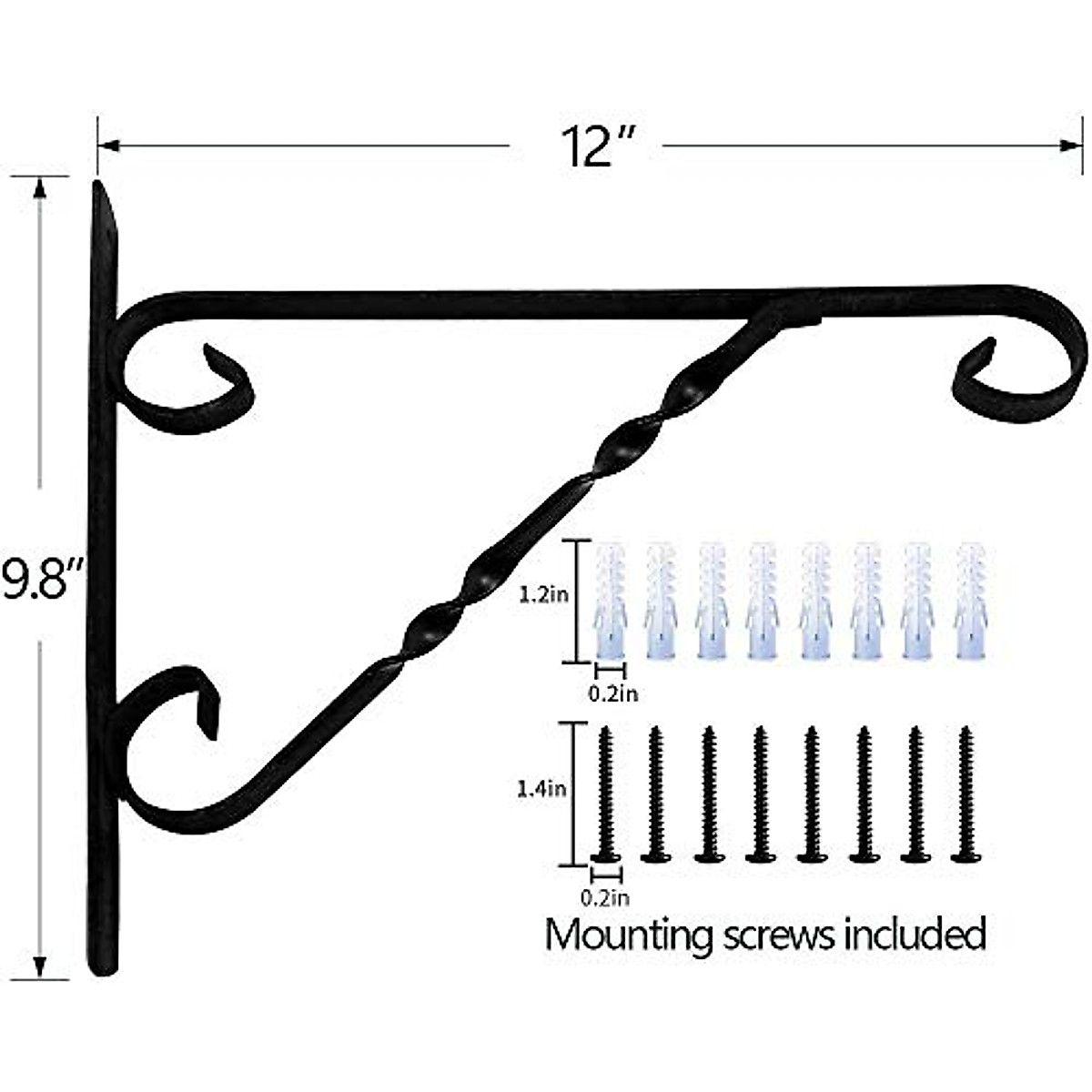 Amagabeli 4 Pack Hanging Plants Bracket 12" Outdoor Hanger Planter Hooks Flower Baskets Pot Bird Feeder Wind Chimes Lanterns Hanger Patio Garden for Wall Fence Screw Mount Arm Metal Black BG154