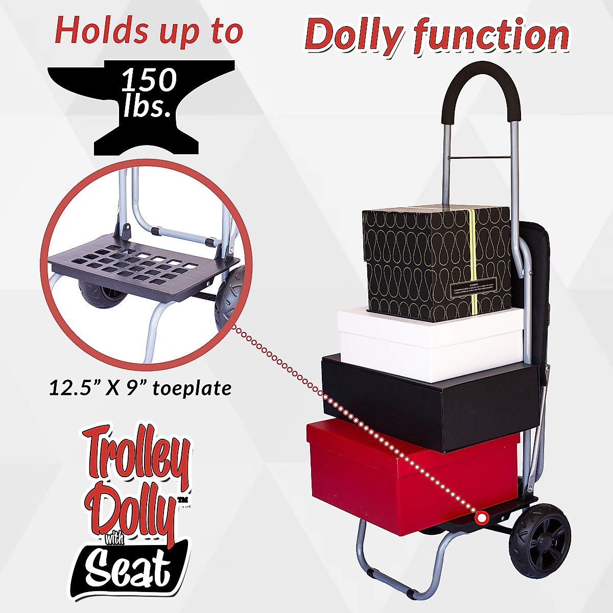 dbest products Trolley Dolly with Seat, Black Shopping Grocery Foldable Cart Tailgate