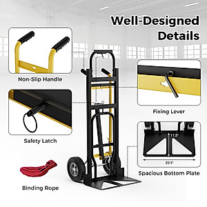 Goplus Convertible Hand Truck, 3-in-1 Metal Dolly Cart with 4 Rubber Wheels, 1000 lbs Max Load Capacity, Heavy-Duty Industrial Collapsible Cart for Transport & Moving in Warehouse, Home, Supermarket