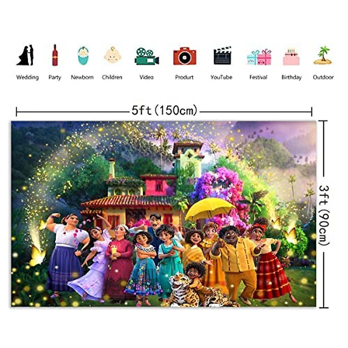 5x3ft Magic Movie Birthday Party Backdrop Supplies for Girls Madrigal Family Background Banner for Cake Table