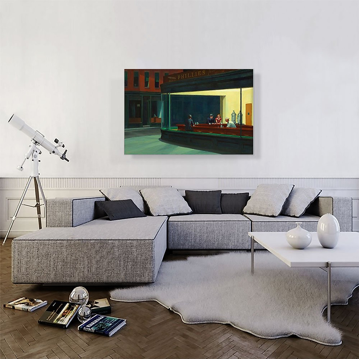 ARTCANVAS Nighthawks 1942 Canvas Art Print Stretched Framed Painting Picture Poster Giclee Wall Decor by Edward Hopper - 40" x 26" (0.75" Deep)