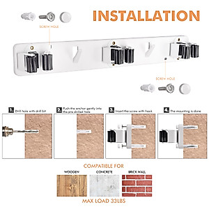 LIGHT DUST Broom Mop Holder Rack - 2 Pack Broom Organizers - Wall Mount Over the Door Mop Hangers with Hooks Slots Combination - Hanging Grip for Household Supplies Storage Organization (White)