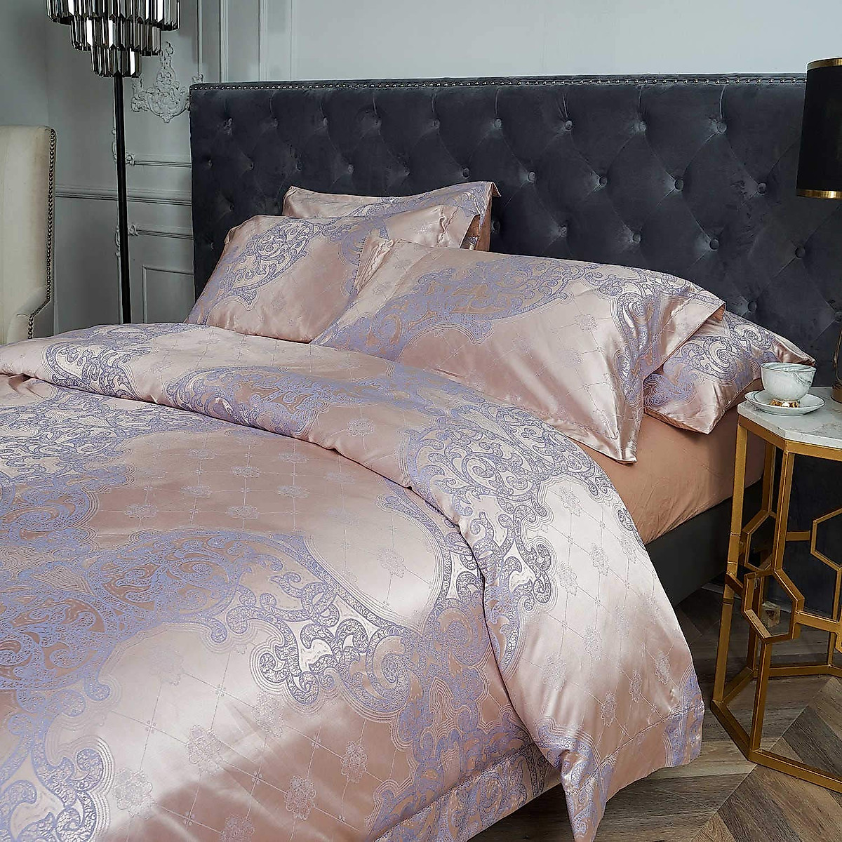 Dolce Mela Queen - 6 Piece Bedding Duvet Cover Set, Luxury Jacquard Top, 100% Soft Combed Cotton Inside, Superior Comfort, Breathable, All-Season, Machine Washable, DM805Q, Multi-Color