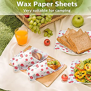 150 Pieces Valentine's Day Wax Paper Sheets Food Wrap Paper Grease Resistant Paper Liners Valentine's Day Theme Waterproof Wrapping Tissue Food Picnic Paper for Home Kitchen (Cherry)