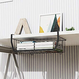 Under Shelf Basket, Veckle 4 Pack Stackable Under Cabinet Storage Space Saving Hanging Basket Easy to Install Pantry Organizer for Kitchen Bookshelf Cupboard, Black