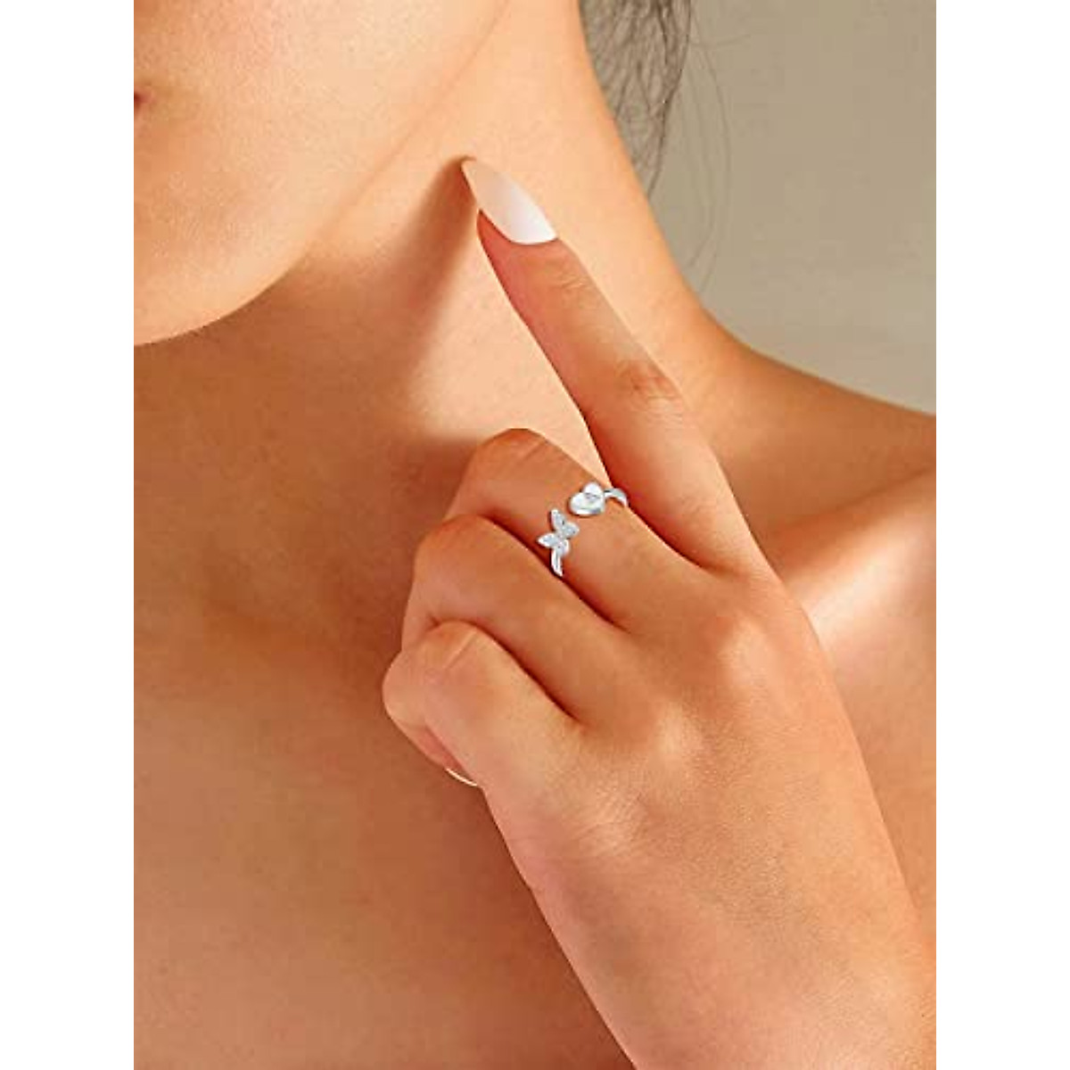 Sora Tuki M Initial Ring for Women Silver Letter Ring Adjustable Rings Butterfly Heart Initial Rings for Women Dainty Stackable Rings Cute Silver Rings