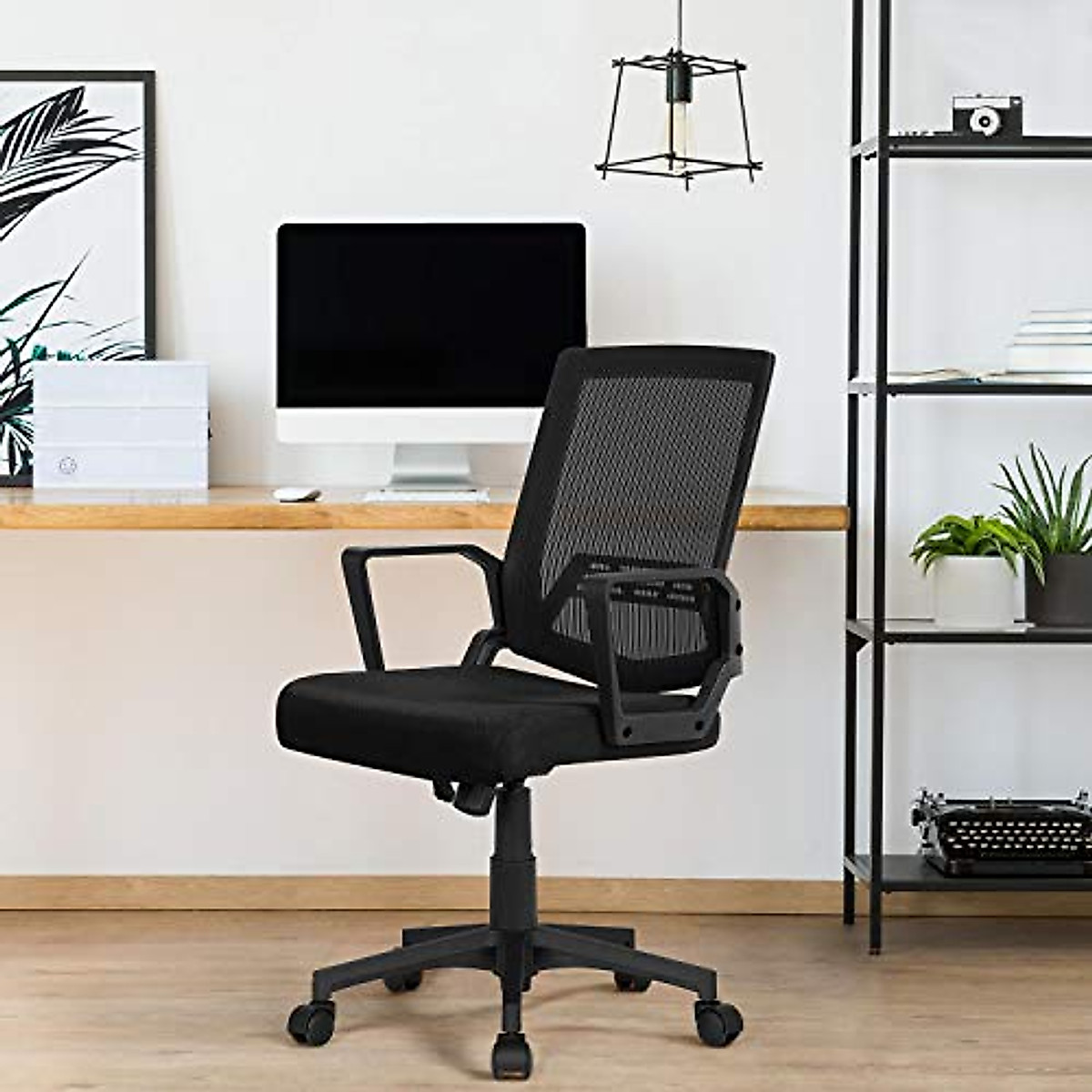 Yaheetech Office Desk Chair Mesh Computer Chair Rolling Executive Chair Mid Back Adjustable Desktop Chair with Lumbar Support Swivel Task Chair for Women Adults and Students, Black