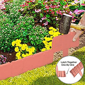 TINVHY 20-Pack Home Garden Border Edging Plastic Red Stones Effect Fence Fit for Lawn Yard Flower Plant Edging