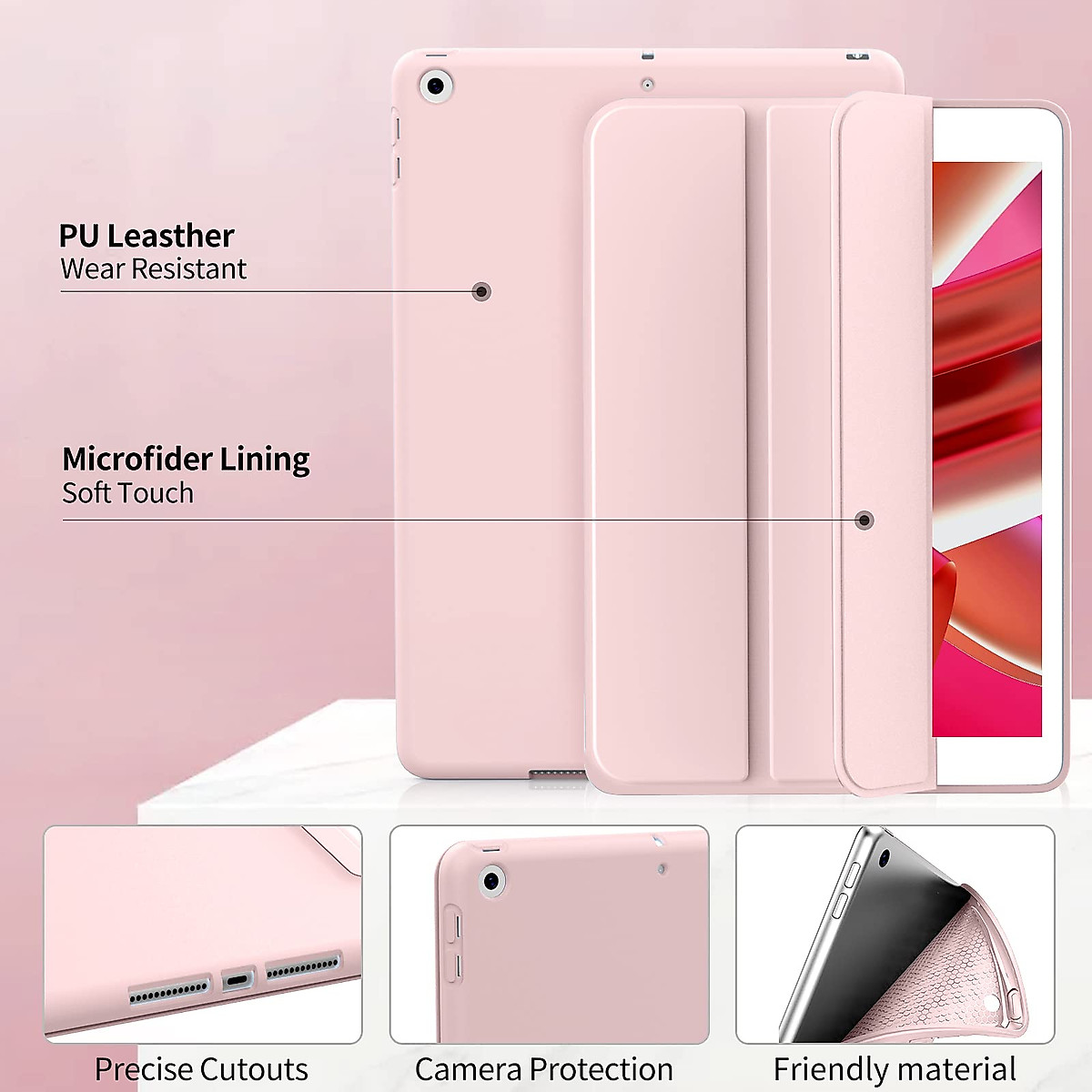 Aoub Case for iPad 6th Generation 2018/iPad 5th Generation 2017 9.7 Inch Case, Trifold Stand Protective Slim Lightweight Smart Cover, Auto Sleep/Wake, Soft TPU Back Case for ipad 9.7 inch - Light Pink
