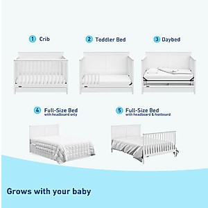 Graco Hadley 5-in-1 Convertible Crib with Drawer (White) – GREENGUARD Gold Certified, Crib with Drawer Combo, Full-Size Nursery Storage Drawer, Converts to Toddler Bed, Daybed and Full-Size Bed