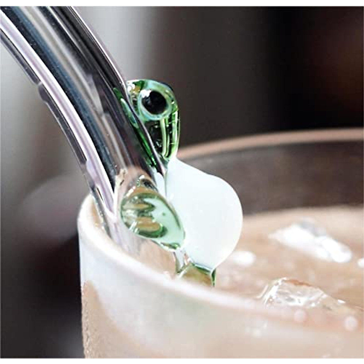 5pcs Glass Straws with Cute Turtle Bent Drinking Straws Stirring Sticks Reusable Glass Straws for Drinks Coffee Juice