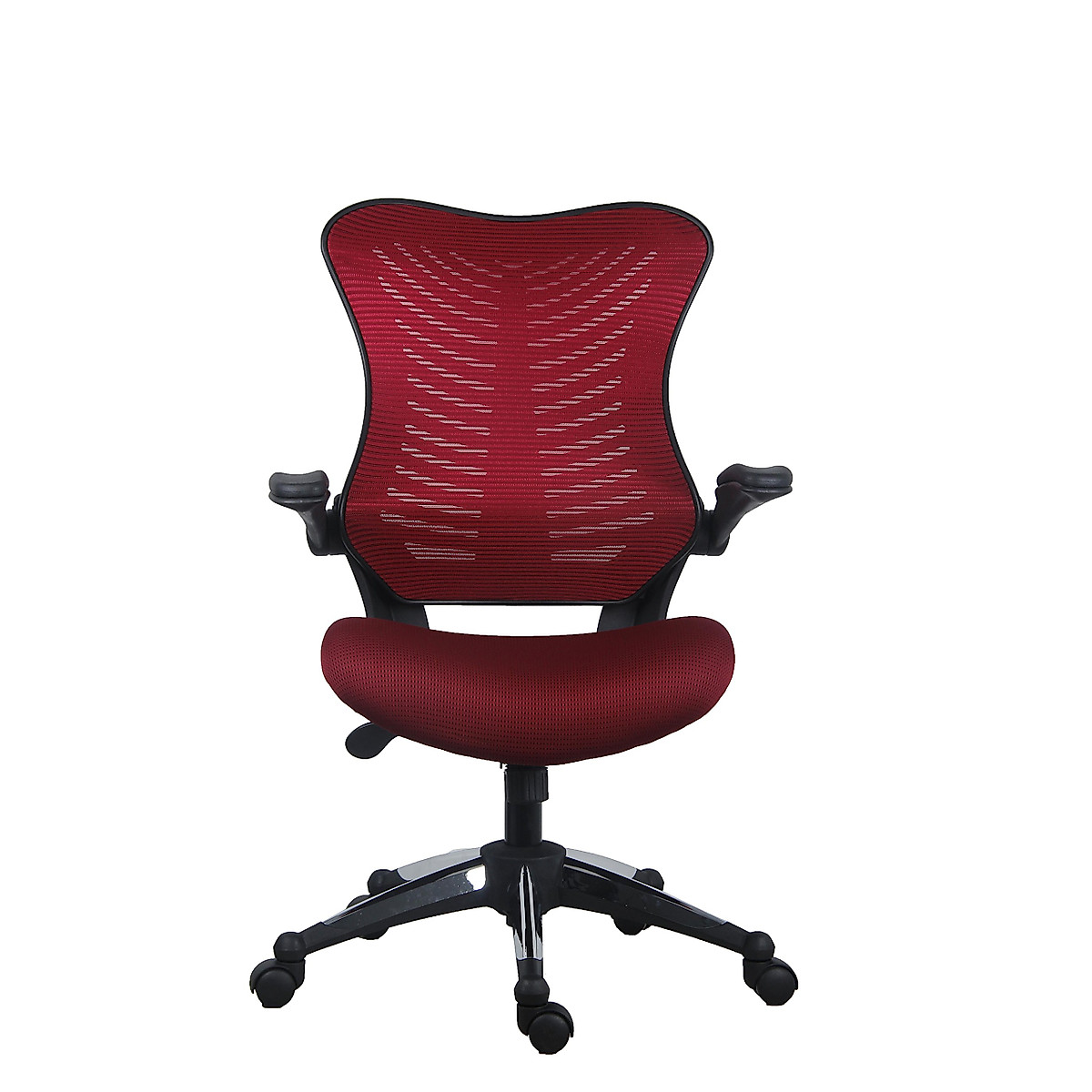 OFFICE FACTOR Burgundy Office Chair, Ergonomic, Lumbar Support, Adjustable Executive & Task Chair for Office/Conference Room. Thick Seat & Raisable Arm Rest, Mesh Back, 250 Lbs Rated