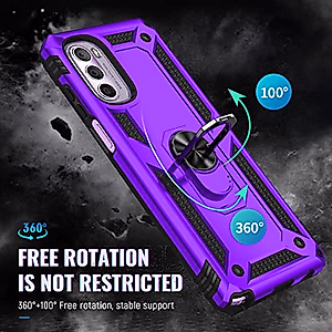 Androgate Moto G Stylus 2022 4G Case - Military-Grade Metal Ring Kickstand, 15ft Drop Tested, Shockproof with HD Screen Protector, Purple