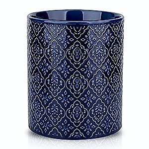 KOOV Kitchen Utensil Holder, Large Utensil Holders for Countertop, 6 x 7 Inches Ceramic Utensil Crock, Deep and Stable, Cooking Utensil Holder, Embossed Pattern (BLue)