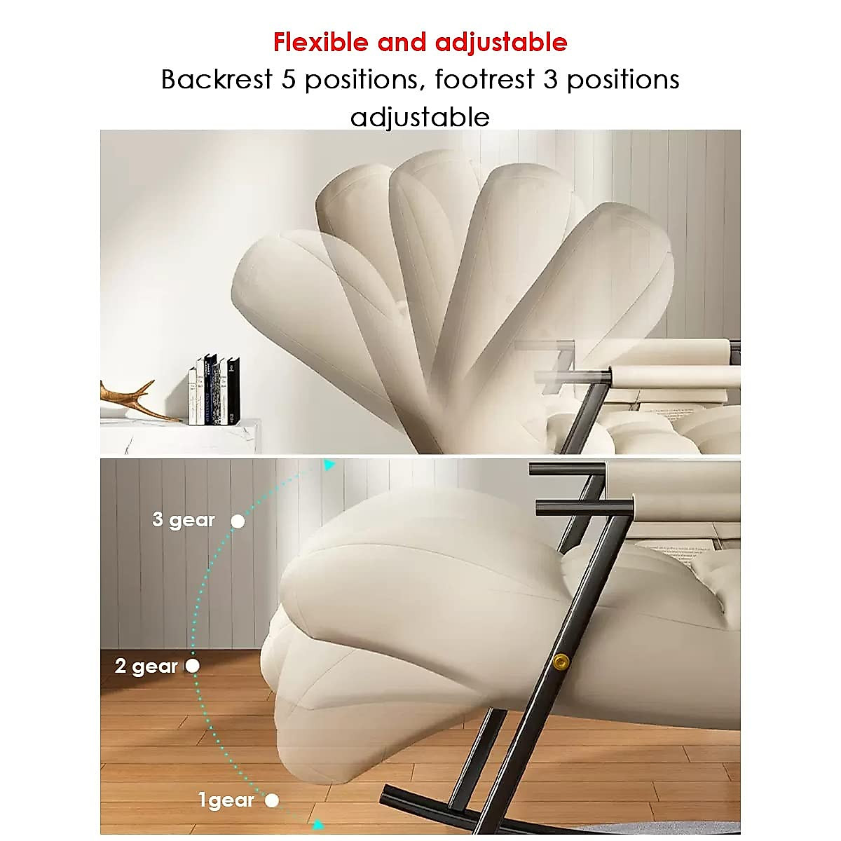 YCKEGEW Rocking Chair Lounge Chair Recliner Armchair for Living Room Bedroom,Back Adjustable Comfy Accent Chair,Modern Rocker Glider Waterproof Fabric Patio Rocking Chair (Color : Beige)