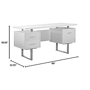 Monarch Specialties White Hollow-Core/Silver Metal Office Desk, 60-Inch