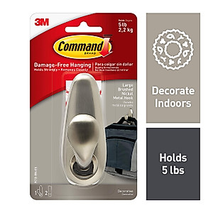 Command FC13-BN FBA_FC13-BN Forever Classic Metal, Large, Brushed Nickel, 1-Hook (FC13-BN-ES)