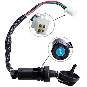 3 Function Left Starter Switch+4 Wires Ignition Switch Key with Cap Assembly for 50cc 70 cc 90cc 110 cc 125cc 150cc TaoTao SUNL Coolster Chinese ATV Quad 4 Wheeler Apollo Dirt Bike Scooter Parts