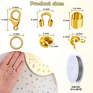 Acejoz 1200 Pcs Crimp Beads Kit for Jewelry Making, Crimp Beads, Crimp Covers, Crimp Tubes and Wire Guardians, Lobster Clasps, Jump Rings, Crimping Pliers and Beading Wire for Jewelry Making