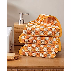 Jacquotha Checkered Hand Towels 4 Pack - Cotton Hand Towels for Kitchen Bathroom 29” x 13”, Orange