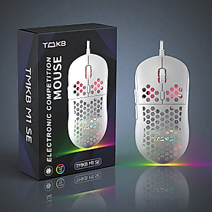 DIERYA M1SE Wired Gaming Mouse with Honeycomb Shell, 12800DPI Optical Sensor, 6 Programmable Macros, Software Support for Custom Key Config, and RGB Settings for Windows 7/8/10/XP, Vista, Linux-White