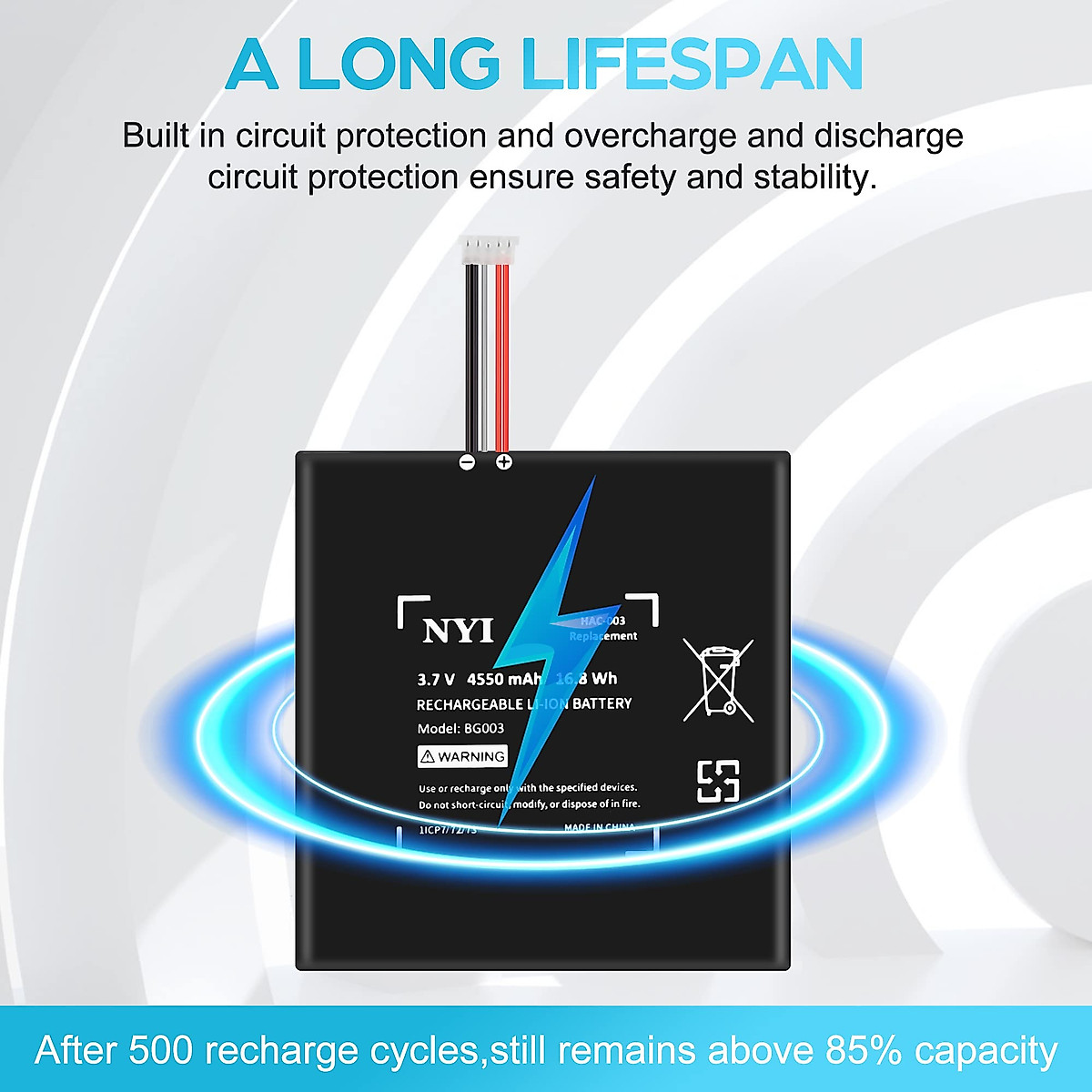 NYI Upgraded 4550mAh HAC-003 Battery Replacement Compatible with Nintendo Switch Console Handhold HAC-001,High Capacity Internal Battery with Installation Tools Kit