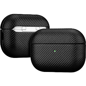 LOPIE Case (Not for AirPods Pro 1st Gen), Handmade AirPods Pro 2nd Generation Case Protective Cover, Carbon Fiber Style Vegan Leather Case for Men/Women - Black