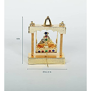 Balgopal / Laddu gopal in swing jhula/Krishna Jhula palna for Temple,Pooja Room, Decor Your Home,Office 10 cm (Cast Ironn, Gold)
