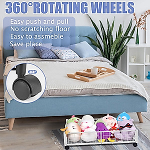 Kmise Underbed Storage With Wheels,2 Pcs Metal Under Bed Storage Containers For Bedroom Clothes Blankets Toy Book Bedding Shoes Storage Organizer (White, 2 Pcs)