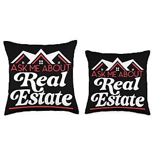 Real Estate Agent Realtor SteMi Apparel Ask Me About Real Estate Seller Broker Agent Realtor Throw Pillow, 18x18, Multicolor