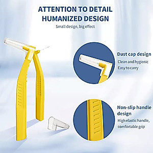 Kingubznis 80 Count Interdental Brush Cleaner Dental Brushes Toothpick Tooth Flossing Head Oral Dental Hygiene Brush Interdental Angle Brushes with Portable (Yellow, Micro Tight Teeth)