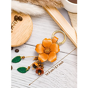 Inbagi Leather Leaf Flower Tassel Keychain Boho Accessories Cute Keychains for Women Wallet Bag Purse Ring Pendant Charms (Yellow)