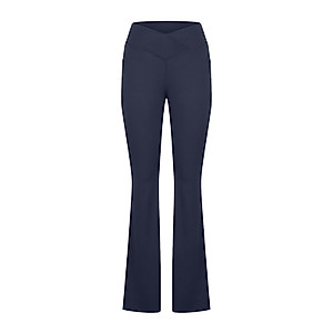 Crossover Flare Leggings for Women High Waist V Cross Bootcut Bell Bottoms Workout Flared Yoga Pants with Pockets Crazy CRZ Navy L