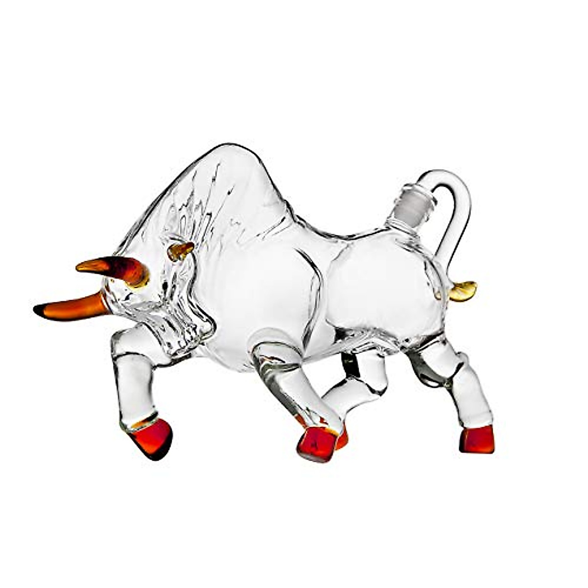 Animal Whiskey Decanter Bull On Wooden Display Tray - For Liquor Scotch Vodka or Wine - 500ml