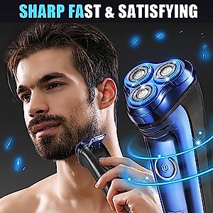 Electric Razor For Men, Rechargeable Men'S Electric Shaver, 9D Floating Head Electric Razor Rotary Shaver For Men Waterproof IPX7 Wet & Dry Shaving With Pop-Up Sideburn Trimmer Home Office Travel Trip