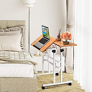 COSTWAY Mobile Standing Desk, Height Adjustable Rolling Laptop Cart w/Tilting Desktop for Standing or Sitting, Lockable Casters, Home Office Computer Workstation for Small Spaces (Walnut)